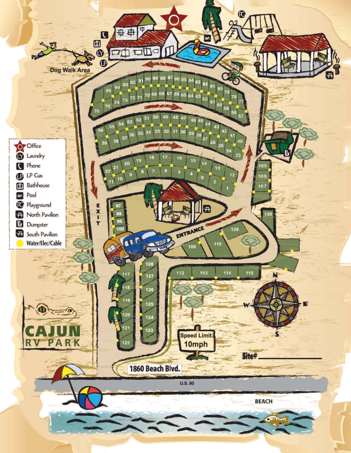 PARK MAP | RV Campsite and Amenities | Cajun RV Park