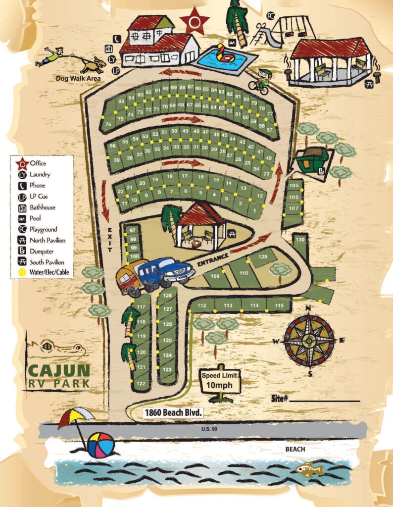 PARK MAP | RV Campsite and Amenities | Cajun RV Park